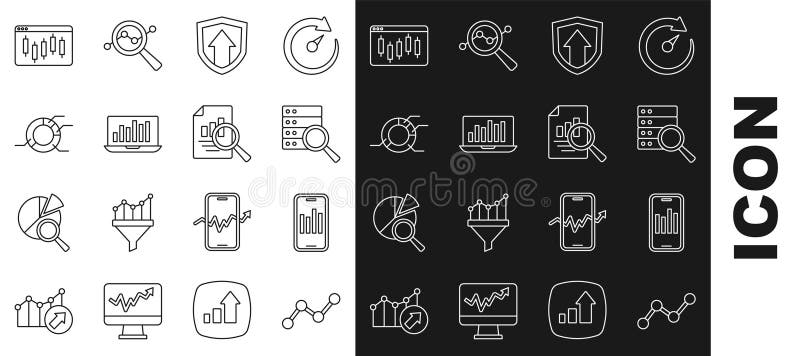 Set Line Graph Chart Infographic, Mobile with, Server, Financial Growth, Laptop, Pie, Browser ...