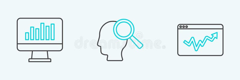 Set Line Graph Chart Infographic, Monitor with and Search People Icon. Vector Stock Vector ...
