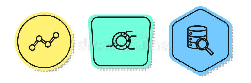Set Line Graph Chart Infographic, Pie and Server. Colored Shapes ...
