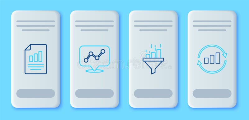 Set Line Graph Chart Infographic, Sales Funnel with, Document and Icon ...