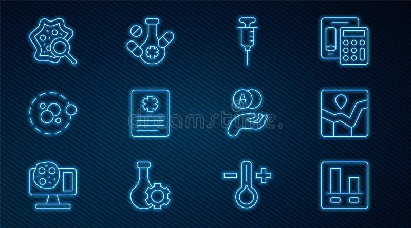 Set Line Graph Chart Infographic, Syringe, Patient Record, Atom ...