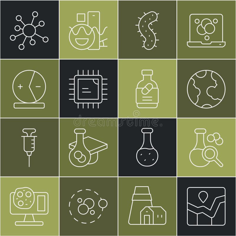 Set Line Graph Chart Infographic, Test Tube, Earth Globe, Virus ...