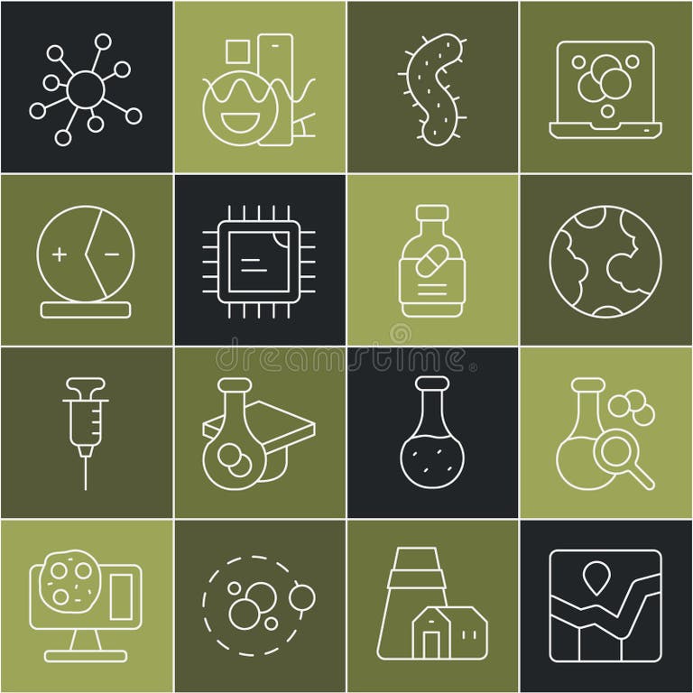 Set Line Graph Chart Infographic, Test Tube, Earth Globe, Virus ...