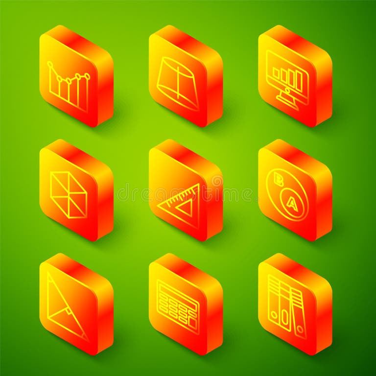 Set Line Graph, Schedule, Chart, Diagram, Geometric Figure, Computer Monitor with Graph, Cube ...