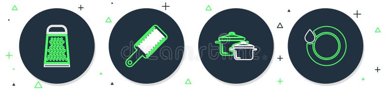 Set Line Grater, Cooking Pot, and Washing Dishes Icon. Vector Stock ...