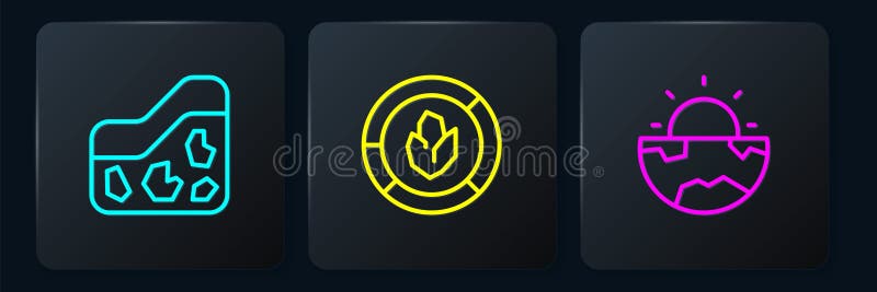 Set Line Ground, Earth Core Structure Crust and Soil Analysis. Black ...