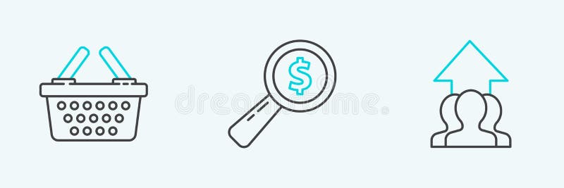 Set Line Growth Chart and Progress in People Crowd, Shopping Basket and ...