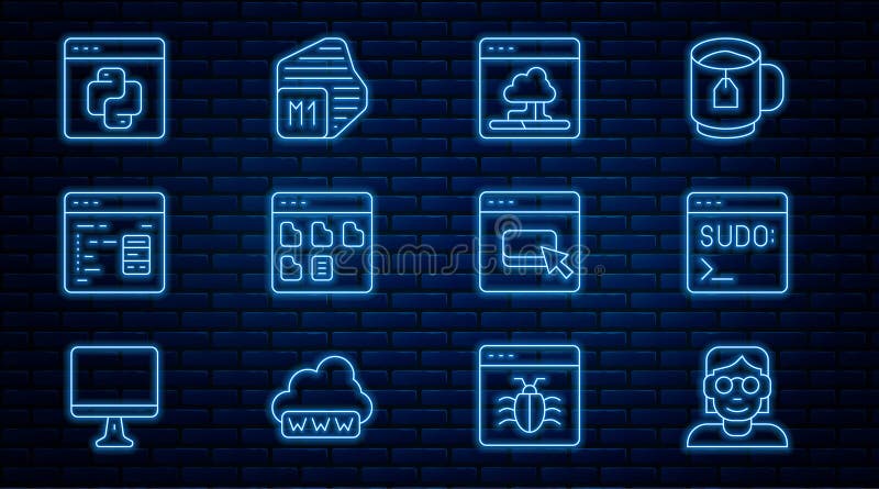 Set Line Hacker Or Coder Code Terminal Cloud Technology Data Transfer Browser Files Software