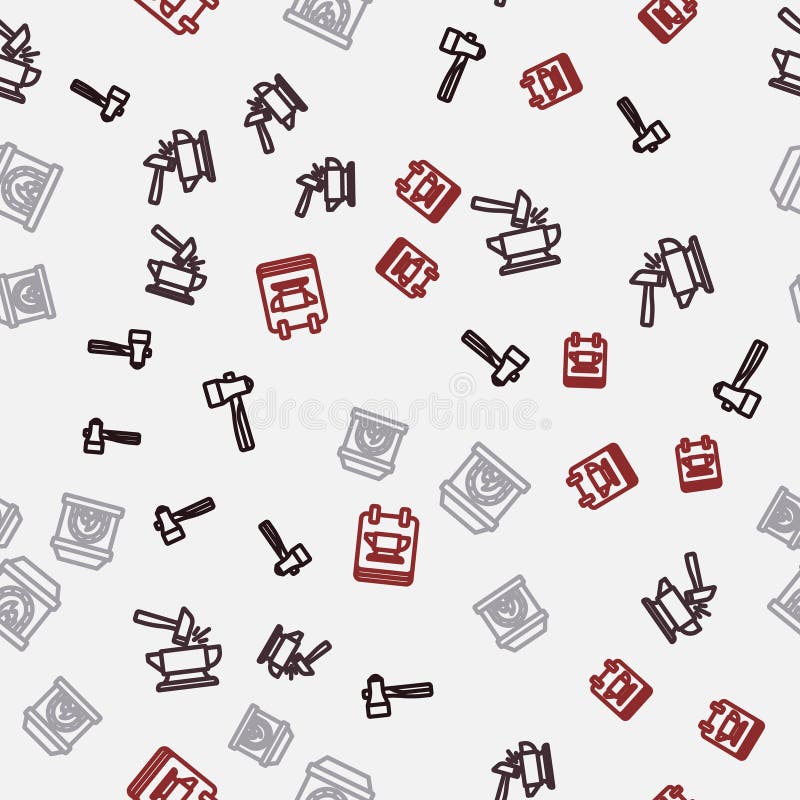 Set Line Hammer, Anvil and Hammer, Blacksmith Oven and Anvil Tool on ...