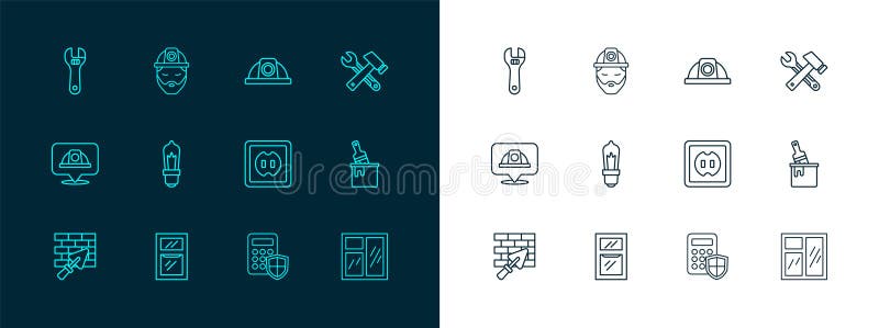 Set Line Hammer and Wrench Spanner, Window in Room, Electrical Outlet ...