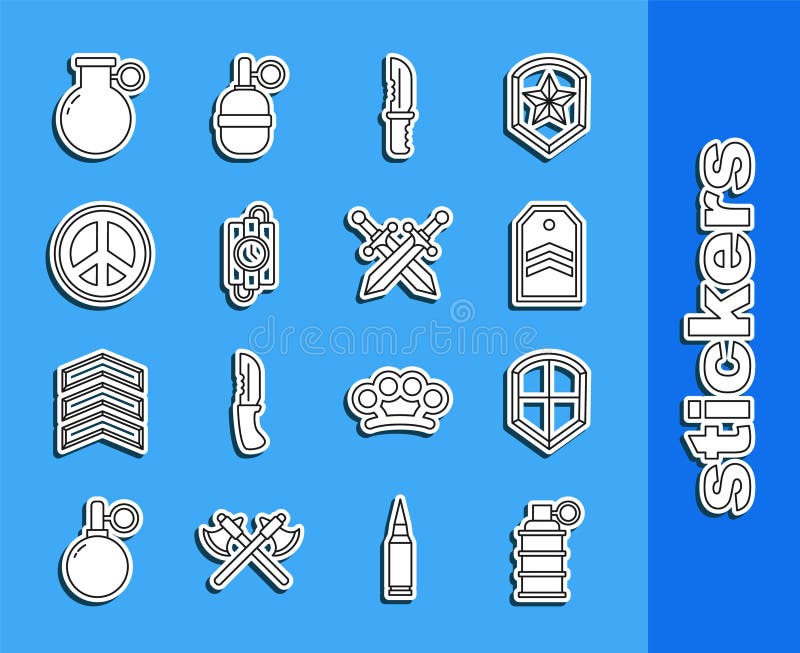 Set Line Hand Grenade, Shield, Chevron, Military Knife, Dynamite Stick ...