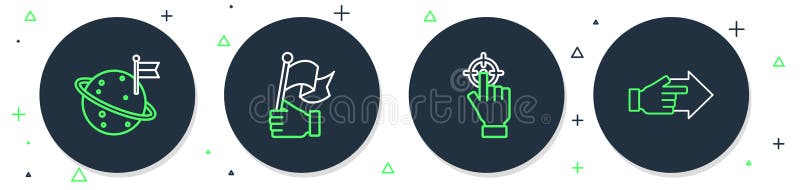 Set Line Hand Holding Flag, Target, Moon with and Pointing Finger Icon ...