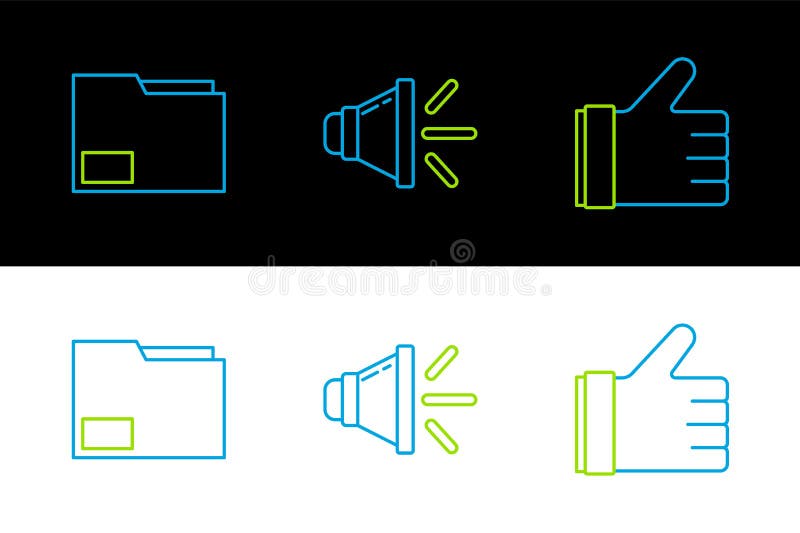 Set Line Hand Like, Document Folder and Speaker Volume Icon. Vector ...