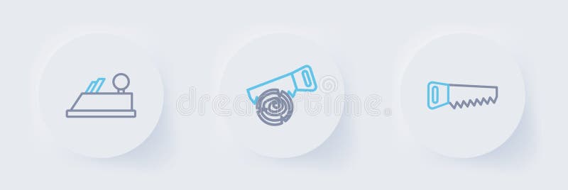 Set Line Hand Saw, Log and Wood Plane Tool Icon. Vector Stock ...