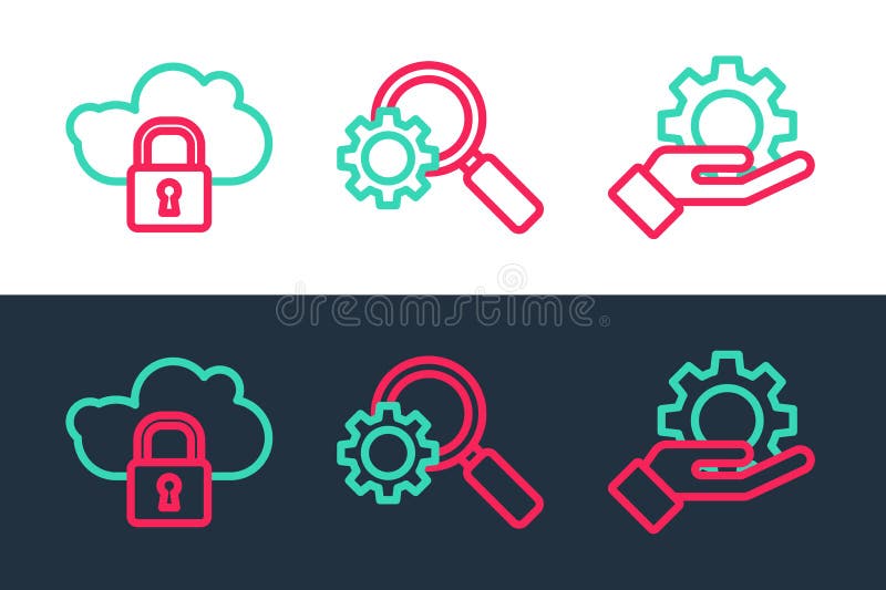 Set Line Hand Settings Gear, Cloud Computing Lock and Magnifying Glass ...
