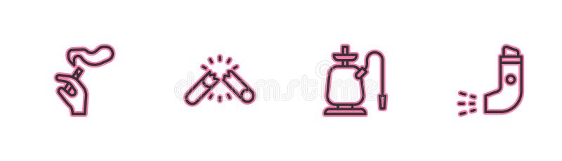 Set Line Hand with Smoking Cigarette, Hookah, Broken and Inhaler Icon ...