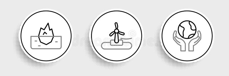 Set Line Hands Holding Earth Globe, Iceberg and Wind Turbine Icon ... Set Line Hands Holding Earth Globe, Iceberg and Wind Turbine Icon ...