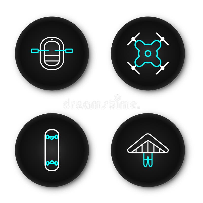 Set Line Hang Glider, Skateboard Trick, Drone Flying and Rafting Boat ...