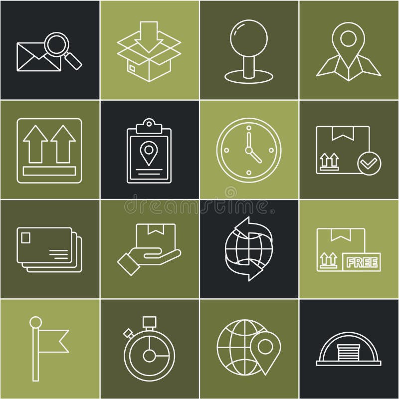 Set Line Hangar, Cardboard Box with Free Symbol, Package Check Mark ...