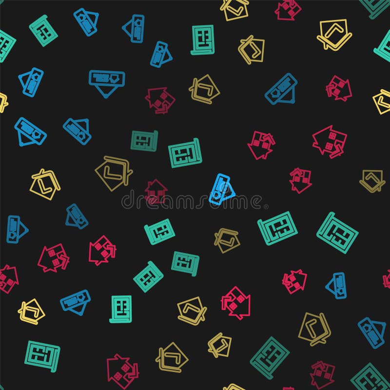 Set Line Hanging Sign with Open House, House Plan, Check Mark and on ...