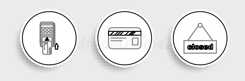 Set Line Hanging Sign with Text Closed, Pos Terminal Inserted Credit ...