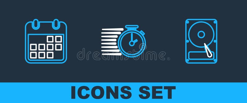 Set Line Hard Disk Drive HDD, Calendar and Stopwatch Icon. Vector Stock ... Set Line Hard Disk Drive HDD, Calendar and Stopwatch Icon. Vector Stock ...