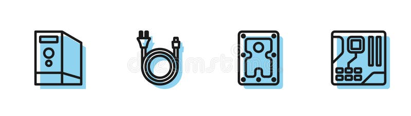 Set Line Hard Disk Drive HDD, Case of Computer, Electric Plug and ...