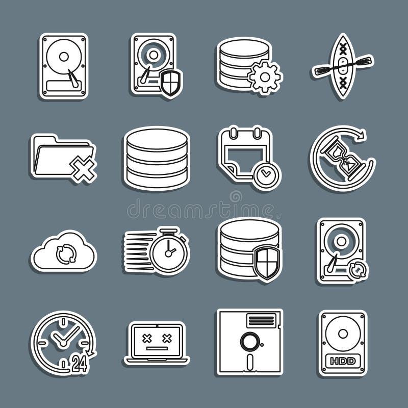 Set Setting Database Server, New, Email Incoming Message, Floppy Disk and Delete Folder Icon ...