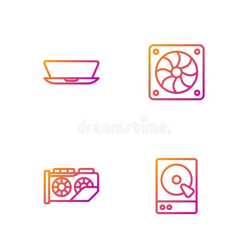 Set Line Hard Disk Drive HDD, Video Graphic Card, Laptop and Computer ...