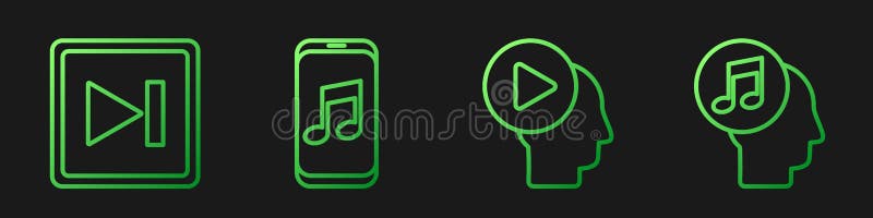 Set Line Head People with Play Button Fast Forward Player and Musical ...