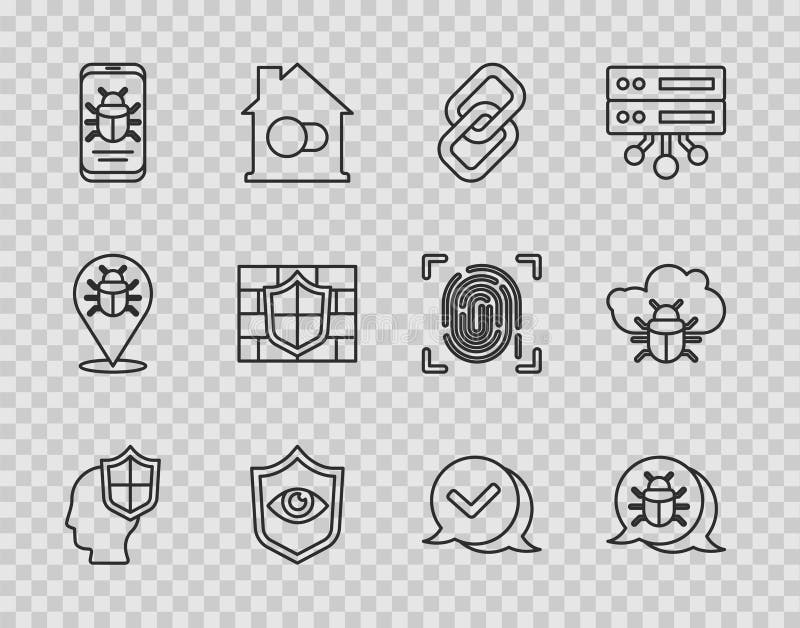 Set Line Head with Shield, System Bug, Chain Link, Shield and Eye, on ... Set Line Head with Shield, System Bug, Chain Link, Shield and Eye, on ...