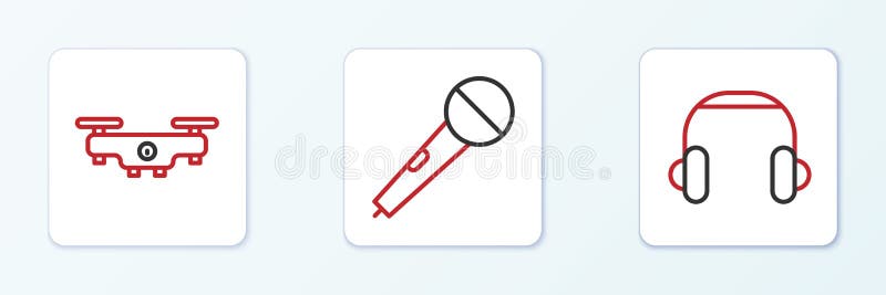 Set Line Headphones, Drone Flying and Microphone Icon. Vector Stock ...