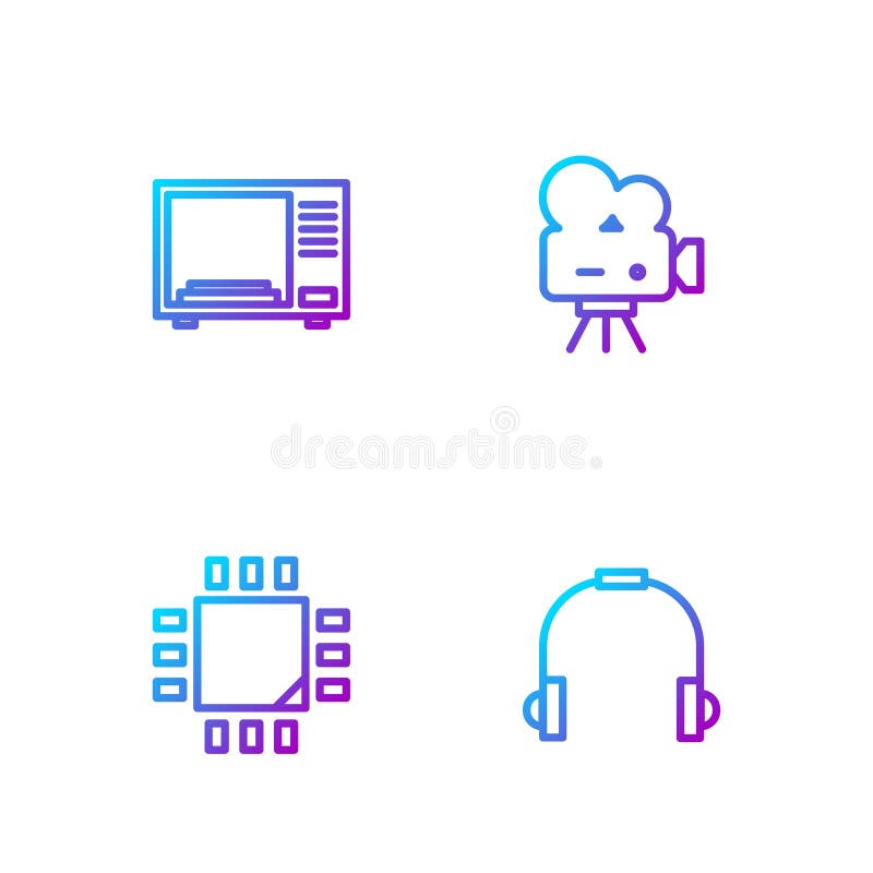 Set Line Headphones, Processor With Microcircuits CPU, Microwave Oven ...