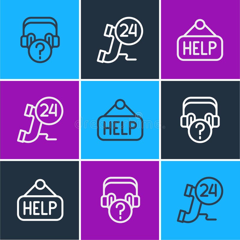 Set Line Headphones with Question, Signboard Text Help and Telephone 24 ...