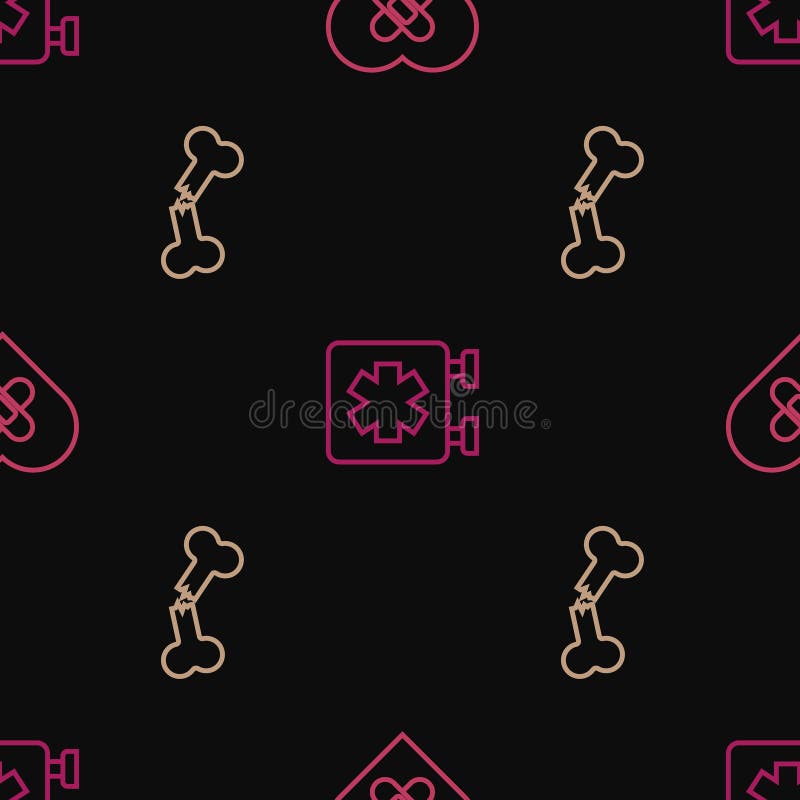 Set Line Healed Broken Heart, Human Bone and Medical Symbol of the ...