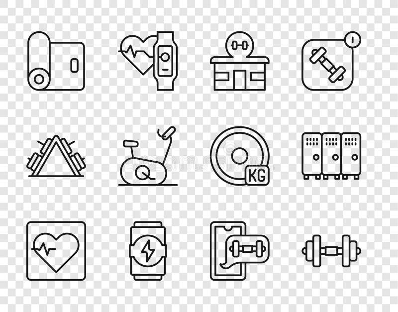 Set Line Heart Rate, Dumbbell, Gym Building, Energy Drink, Fitness Mat ... Set Line Heart Rate, Dumbbell, Gym Building, Energy Drink, Fitness Mat ...