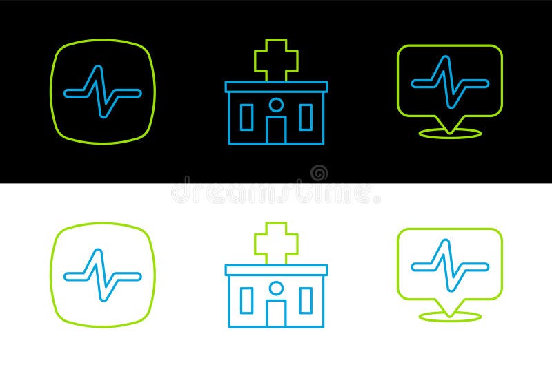 Set Line Heart Rate, and Hospital Building Icon. Vector Stock ... Set Line Heart Rate, and Hospital Building Icon. Vector Stock ...