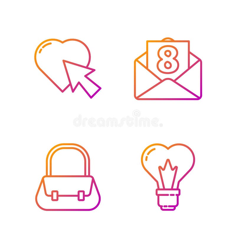Set Line Heart Shape in a Light Bulb, Handbag, Heart and Cursor Click ...