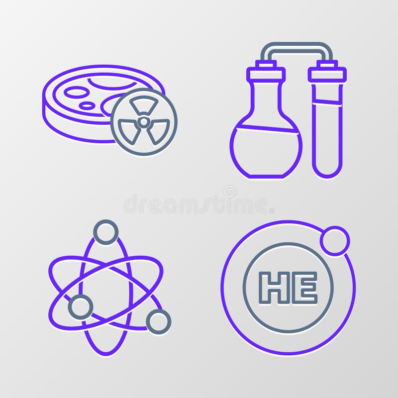 Set Line Helium, Atom, Test Tube and with Toxic Liquid Icon. Vector ...