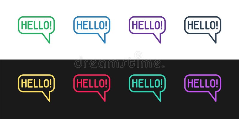 Black Hello in Different Languages Icon Isolated on White Background ...