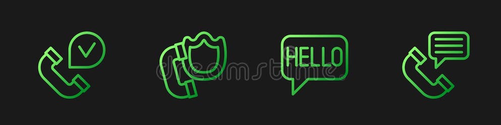 Set Line Hello in Different Languages, Telephone Handset, with Shield ...