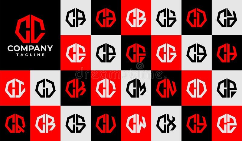 Set of Line Heptagon Abstract Letter C CC Logo Design Stock Vector ...
