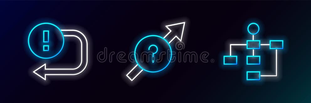 Set Line Hierarchy Organogram Chart, Arrow and Icon. Glowing Neon ...