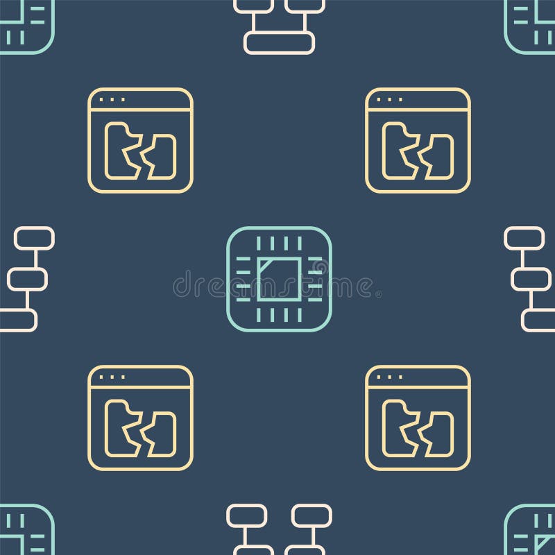 Set Line Hierarchy Organogram Chart, Broken File and Processor with CPU on Seamless Pattern ...