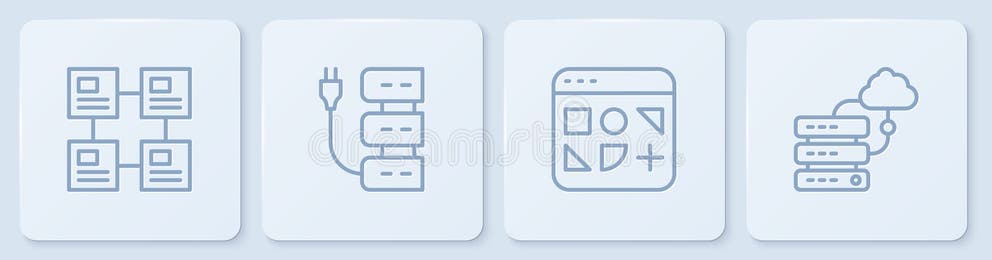 Set Line Hierarchy Organogram Chart, Different Files, Server and Network Cloud Connection. White ...