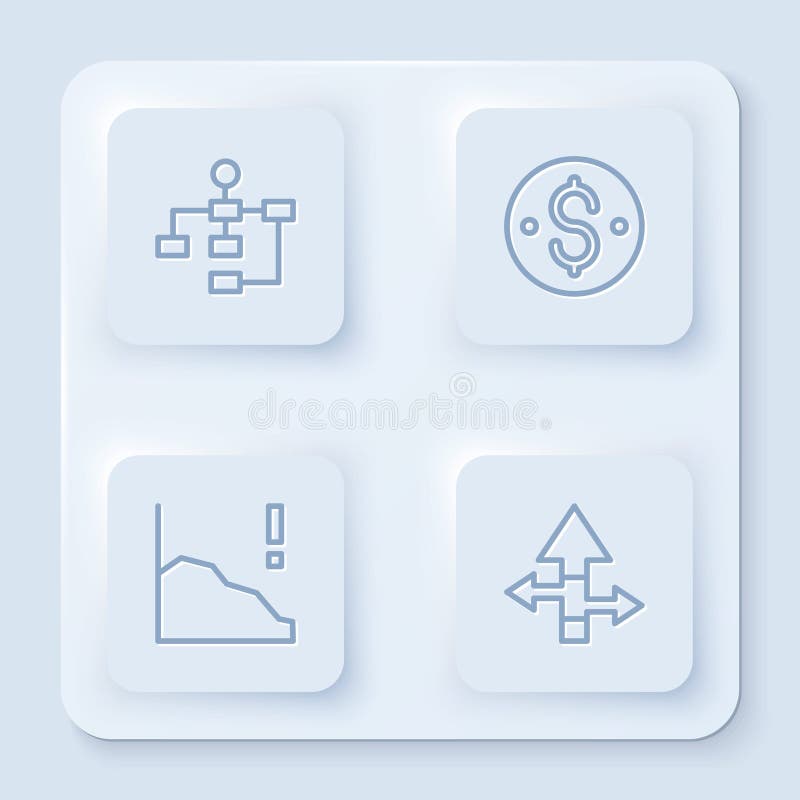 Set Line Hierarchy Organogram Chart, Dollar Symbol, Financial Growth Decrease and Arrow. White ...
