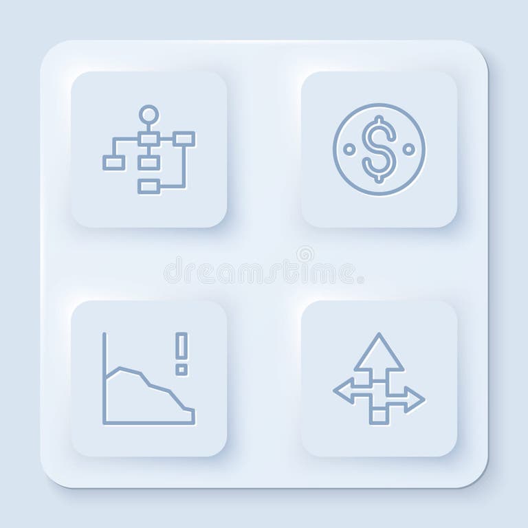 Set Line Hierarchy Organogram Chart, Dollar Symbol, Financial Growth Decrease and Arrow. White ...