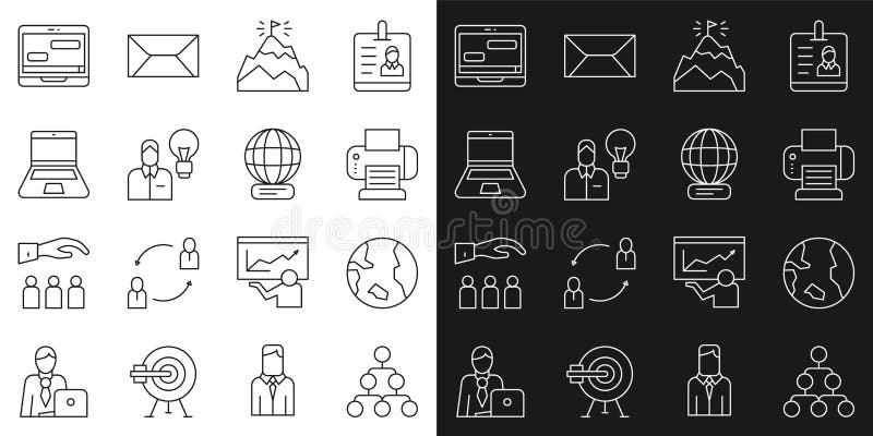 Set Line Hierarchy Organogram Chart, Earth Globe, Printer, Mountains ... Set Line Hierarchy Organogram Chart, Earth Globe, Printer, Mountains ...