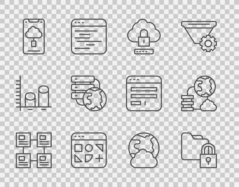 Set Line Hierarchy Organogram Chart, Folder and Lock, Cloud Computing, Different Files ...
