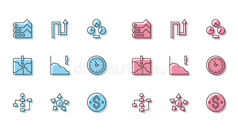 Set Line Hierarchy Organogram Chart, Many Ways Directional Arrow, Graph, Diagram, Dollar Symbol ...